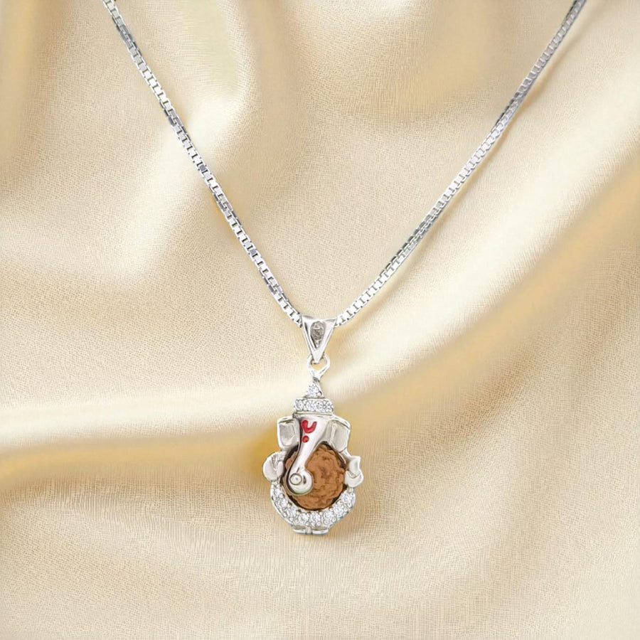 Silver Rudraksha Ganpati Pendant with Chain – Swarajya Silvers